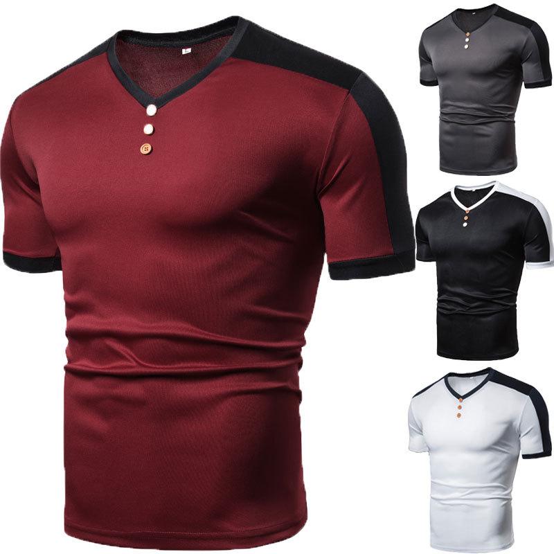 Cheap Summer Men's T-shirt Men Top Buttons V-neck Trendy Tee Man ...