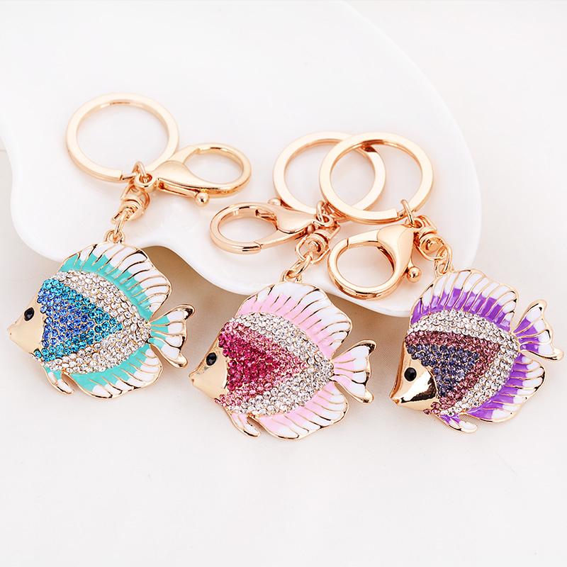 Buy Fish Shape Keychain Rings Holder Crystal Goldfish Bag Pendant Car ...
