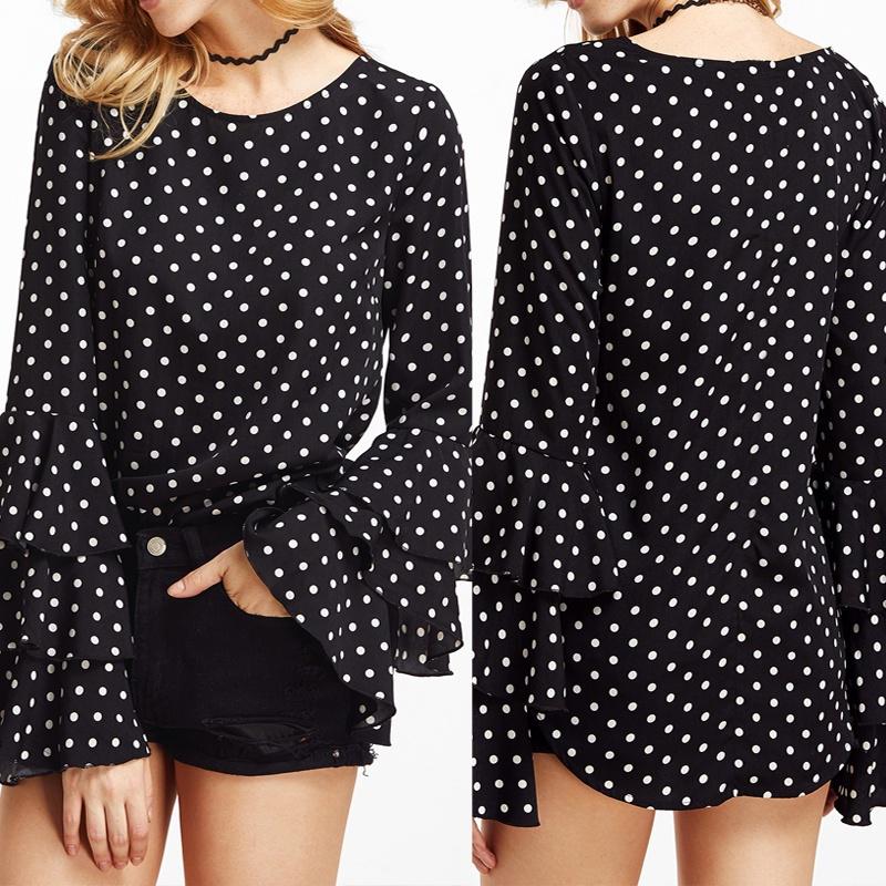 Women Plus Size Flouncing Ruffled Polka Dot Loose Tops Blouse Shirt ...