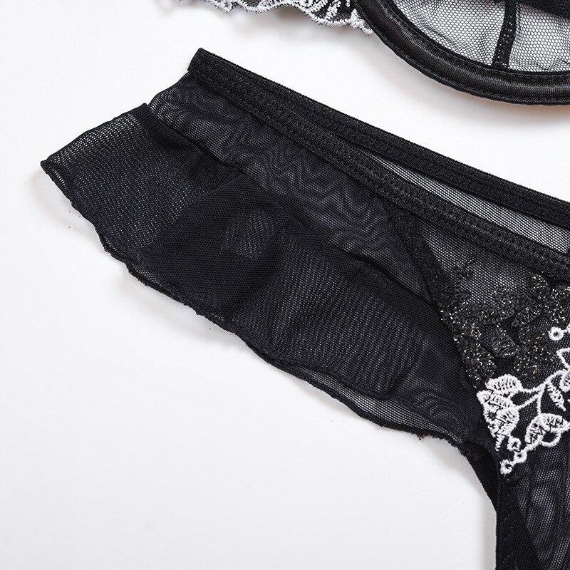 Buy Lace Lingerie Set Embroidery Floral Underwear Women Sexy Mesh Open ...