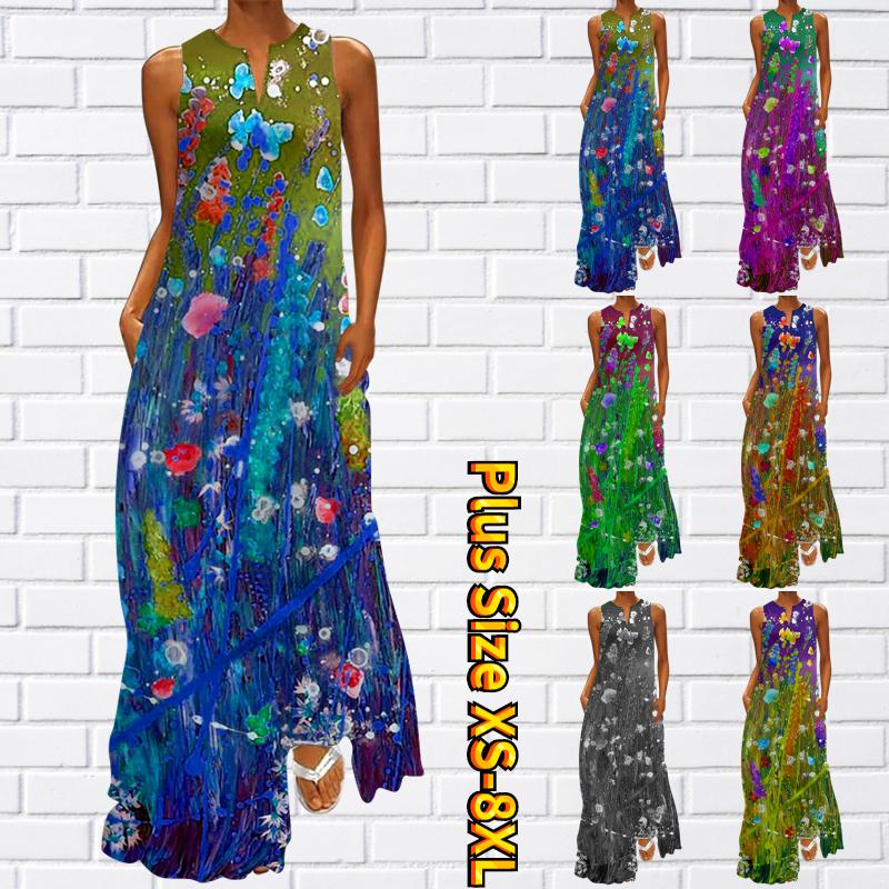 Buy Women's A Line Dress Maxi Long Dress Sleeveless Flower Graffiti ...