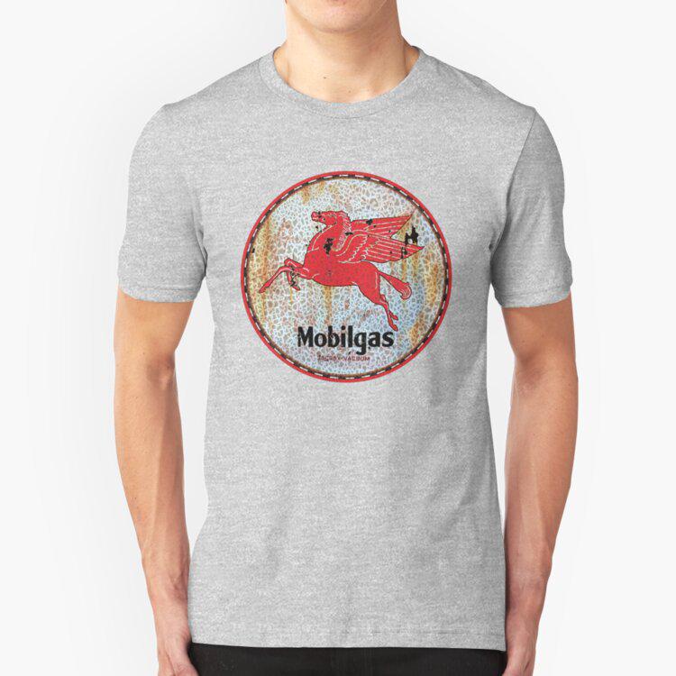 Buy Vintage Mobil Oil Sign Cotton Black Tees Summer Men T Shirts Male ...