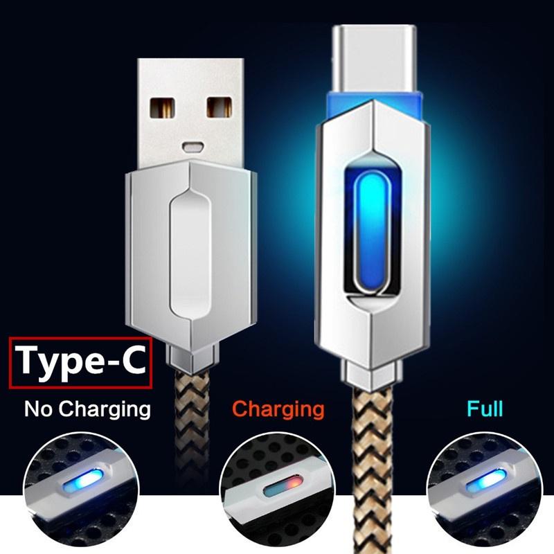 Buy 1M Fast Charge Smart USB Nylon Braided Lights LED Type-C Fast ...