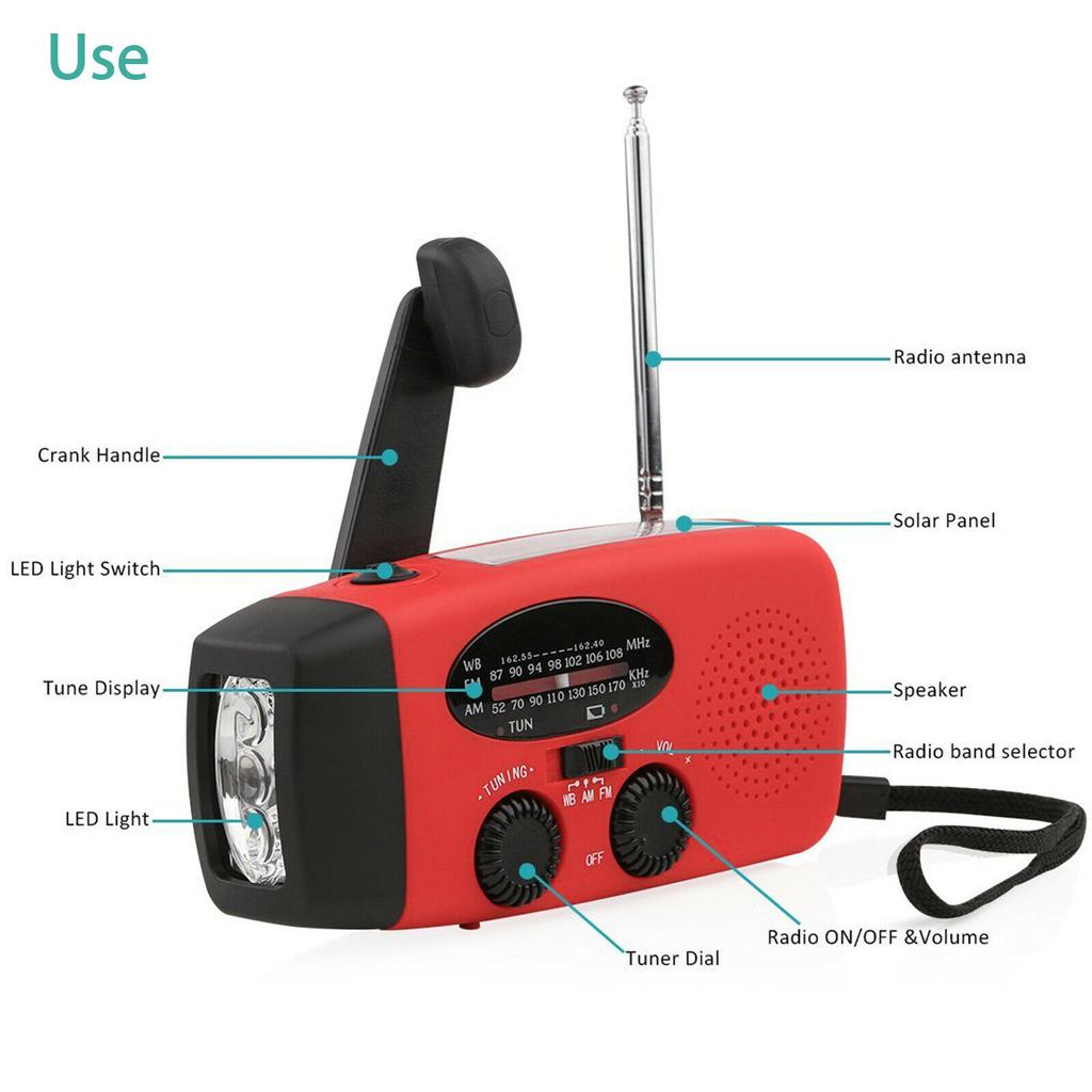 Buy 5000LM 1000mAh Multifunction Emergency Solar Hand Crank Radio AM/FM ...