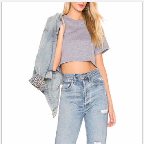 Summer European and American street front short back long navel top ...