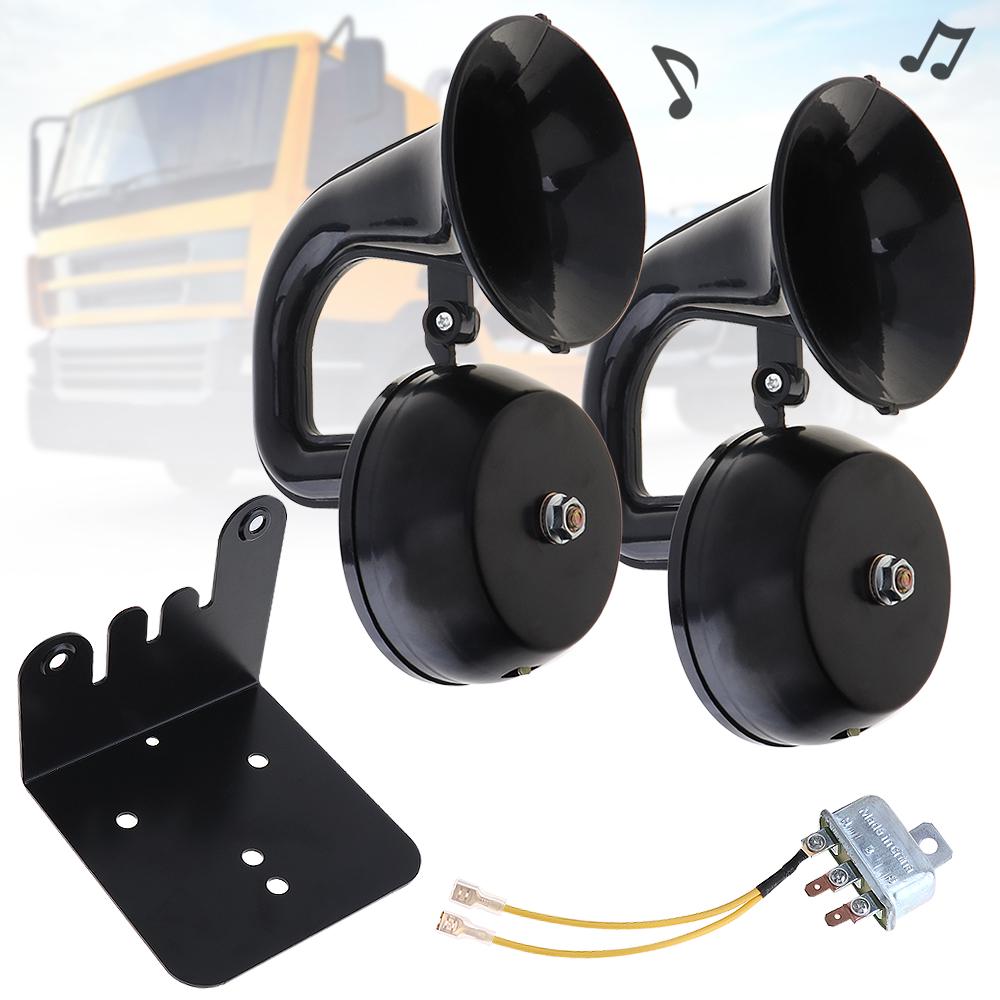 12V / 24V 126DB Super Loud Dual Trumpet Air Horn Waterproof Dustproof ...