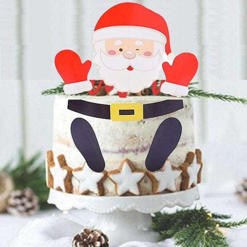 1 Piece Merry Christmas Cake Topper Cupcake Toppers Santa Claus Decor