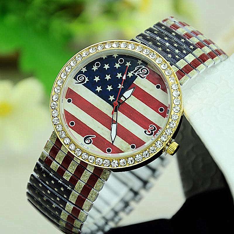 Buy Men Women Fashion Watch American Flag pattern Leather Wrist Analog ...