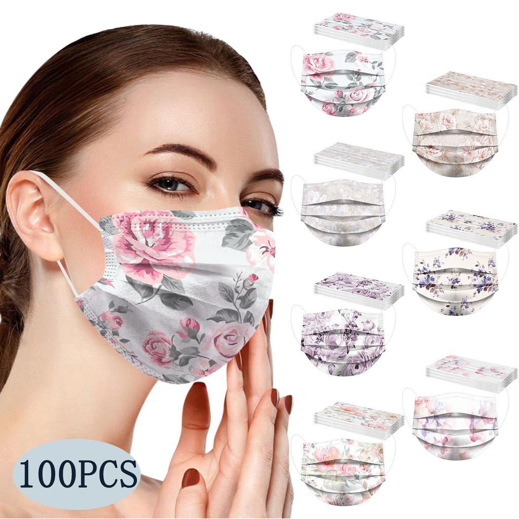 Buy Qi Adult Color Flower Print 3-layer Non-woven Disposable Mask ...