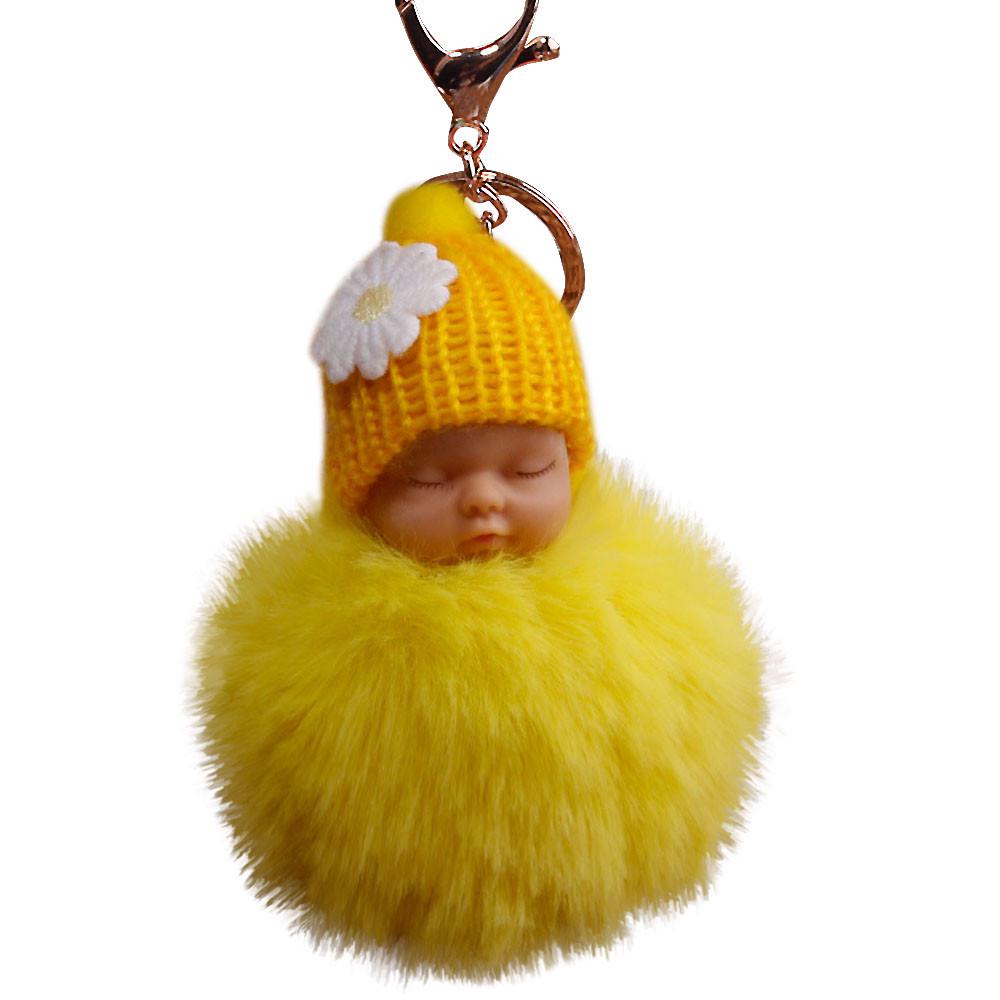 Buy Cute Fur Fluffy PomPom Sleeping Baby Doll Key Chains Keyrings Bags ...