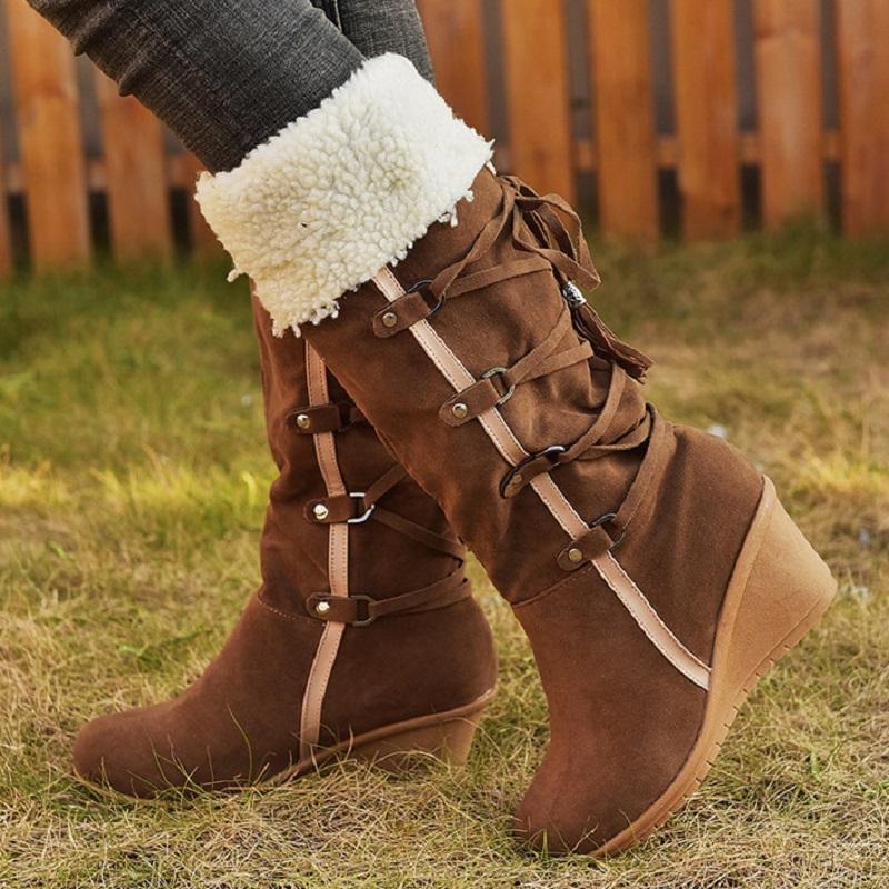 Kaufe FGHJ Frauen Herbst Winter Warme Schuhe Knie High Keil ...