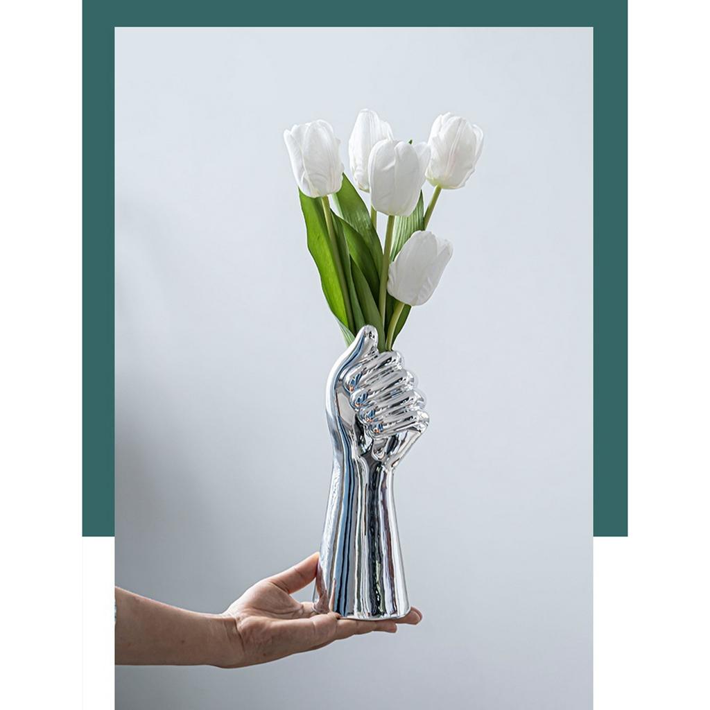 Buy Ceramics Vase Nordic Style Hand Vase Flowers Modern White at ...