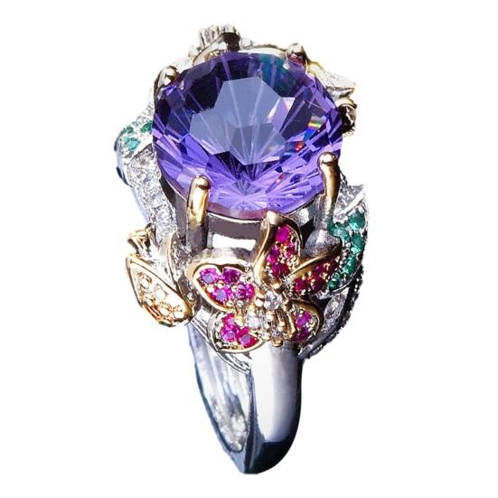 Cheap Women Ring Big Rhinestone Decor Flower Shape Color Matching ...