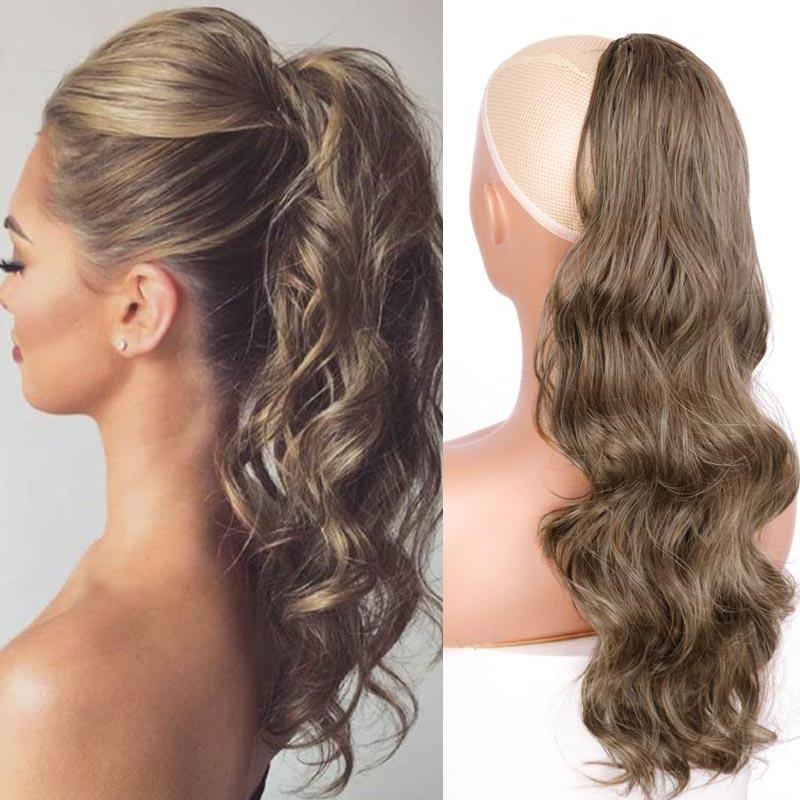 Buy Women Fashion Drawstring Long Wavy Synthetic Ponytail Wig Wrapped ...