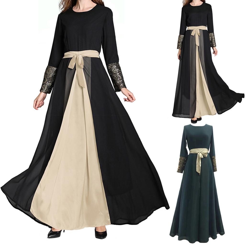 Buy Muslim Middle East Maxi Dress Trumpet Sleeve Abaya Long Robe Gowns ...