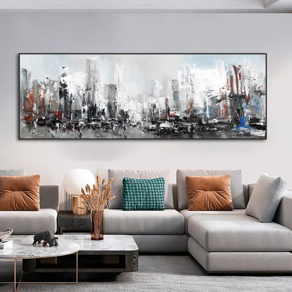 Buy Large Size Abstract City Building Canvas Painting Modern Landscape ...
