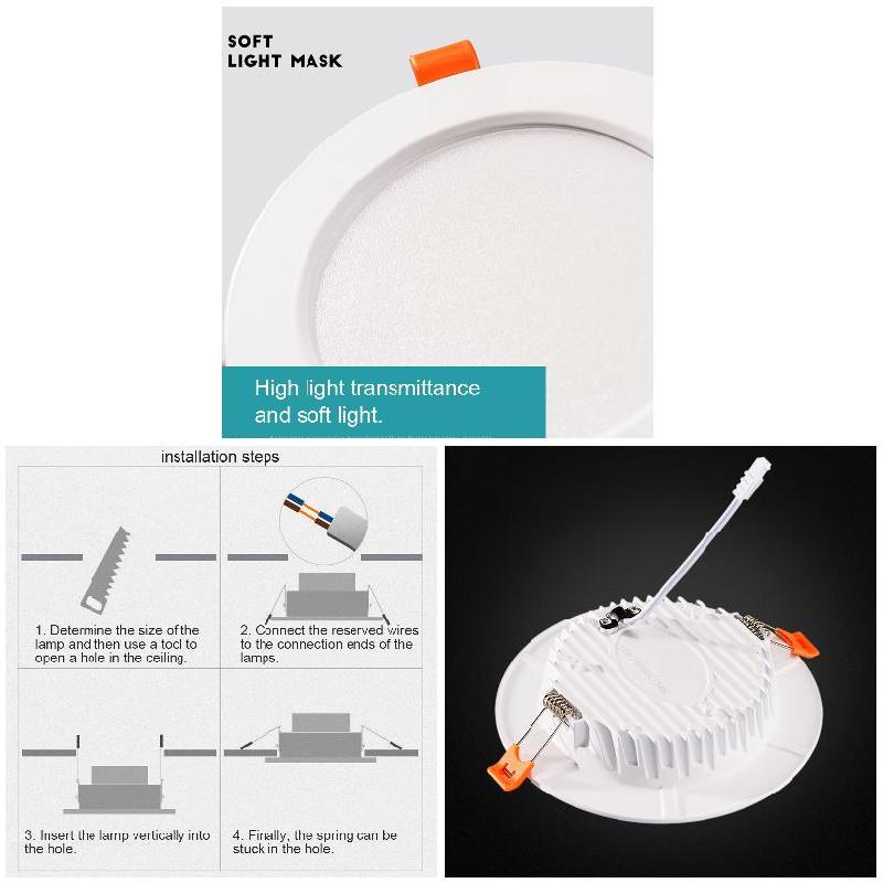 Buy Recessed Lights Ceiling Panel 21W 9W LED 6W Light Dimmable 18W 12W ...
