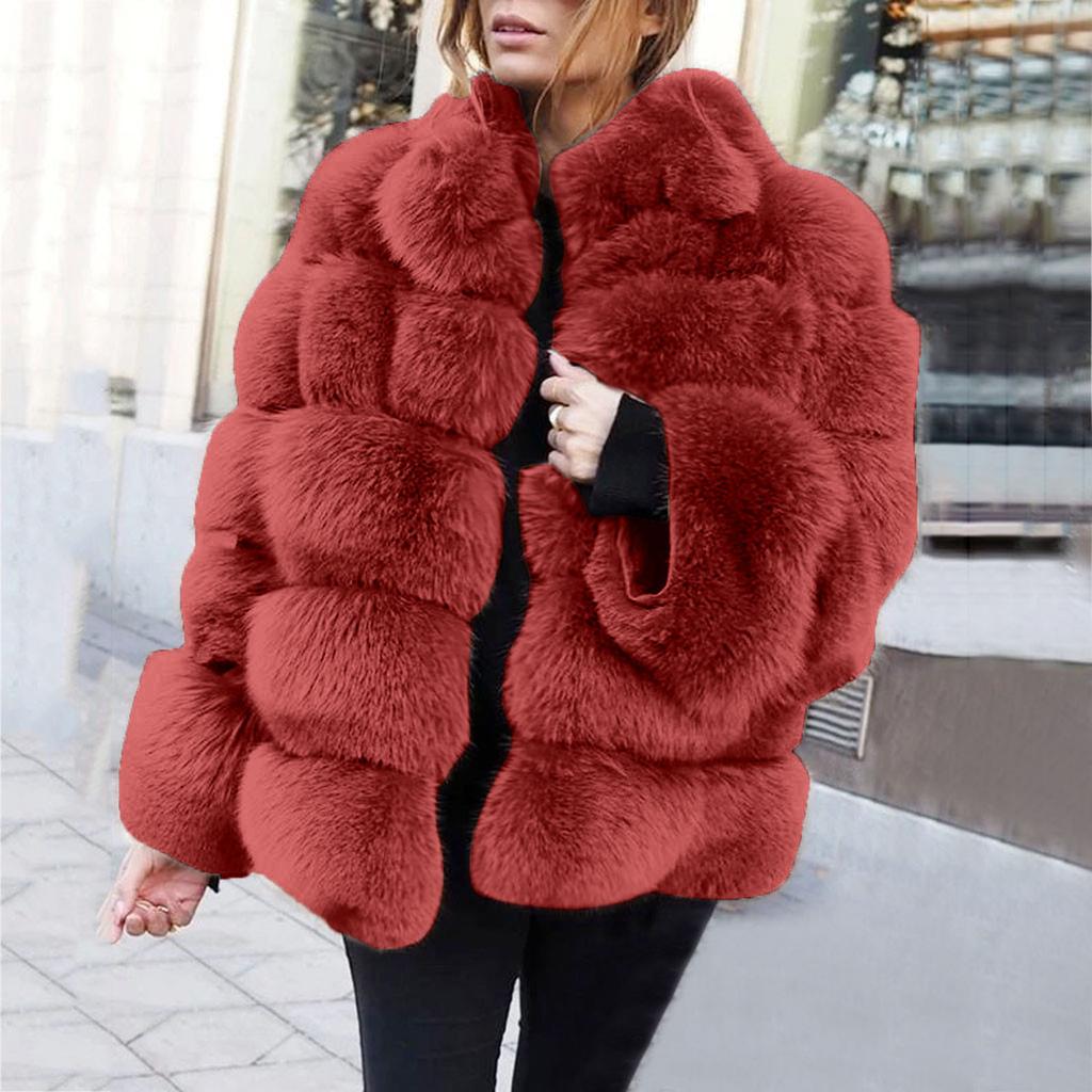 Buy Heavy Women Plus Size Short Faux Coat Warm Furry FauxLong Jacket Sleeve Outerwear at ...