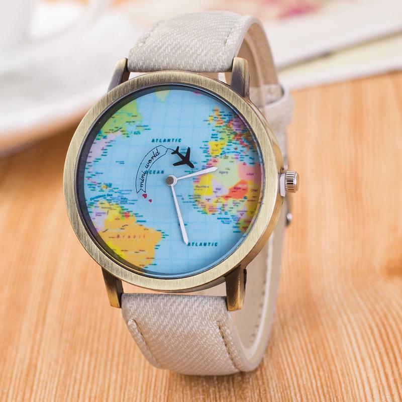 Mini World Quartz Watch Women Men Unisex Map Airplane Travel Around The ...