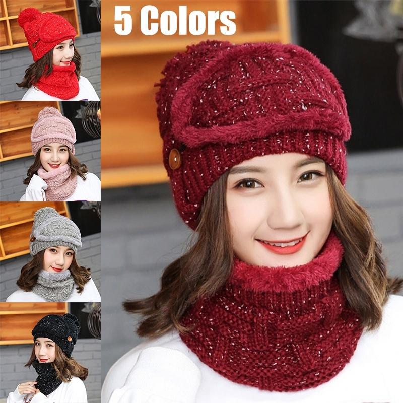 Buy Velvet Hats Women Warm Winter Thick Wool Beanies Hat Bib Mask ...
