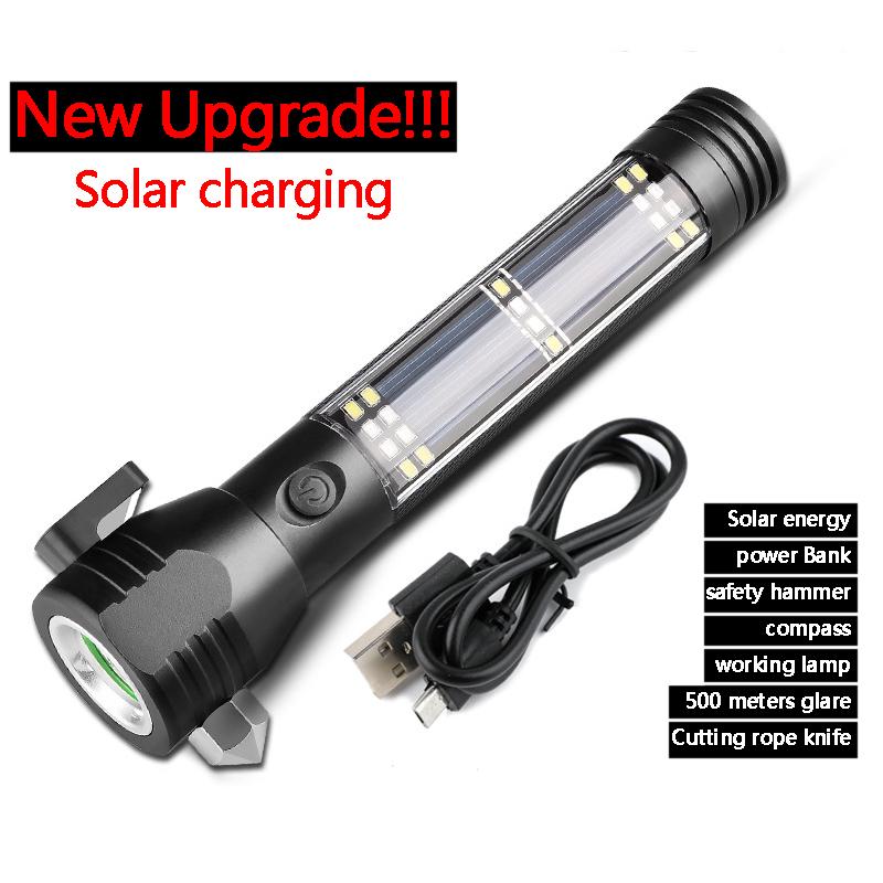 New LED Multi-function Car Emergency Light Escape Tools Outdoor Solar Safety Hammer Flashlight ...