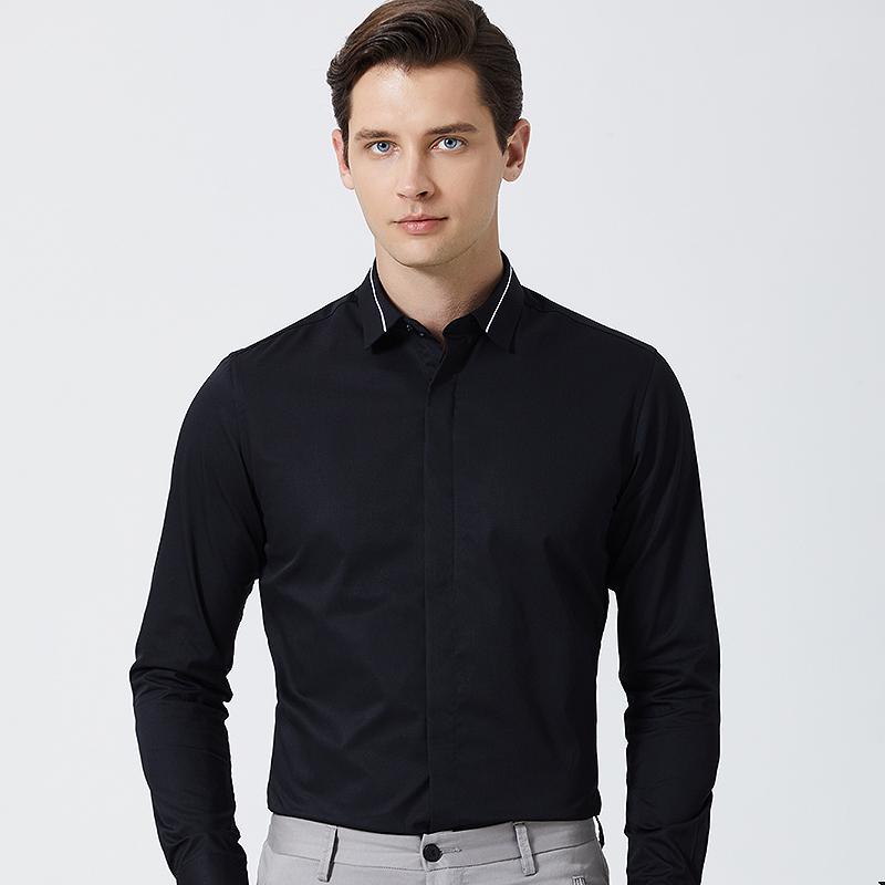 Buy Men's Covered Placket(Fly Front) Long Sleeve Dress Shirt Contrast ...