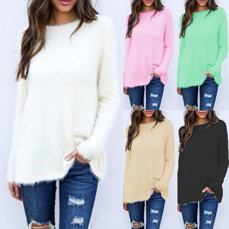 Buy Fashion Women Long Sleeve Fluffy Top Casual T Shirt Loose Blouse ...