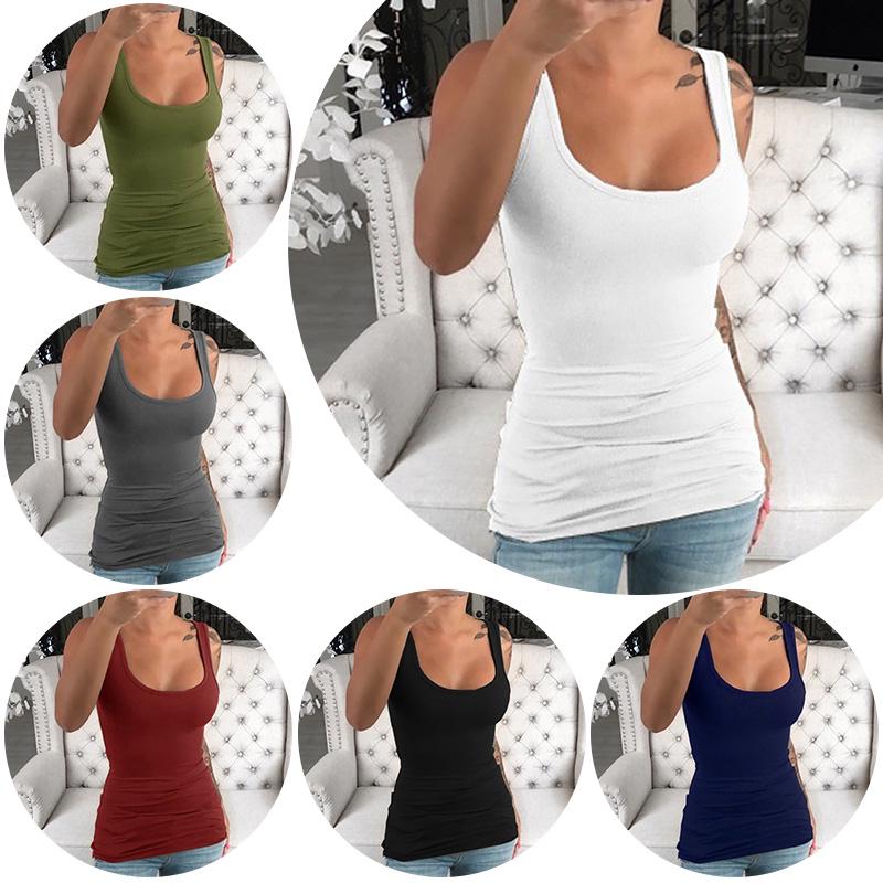 Women Solid Color Tank Tops Casual Sleeveless Summer Tops Slim Vest T ...