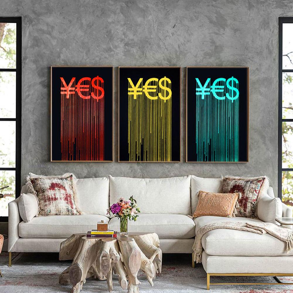Personality Yes Shape Yellow Colorful Dollar Euro Sign Canvas ...
