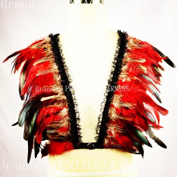 Buy Tops Feather Epaulet Angel Wing Feather Bondage Clothes Harness ...