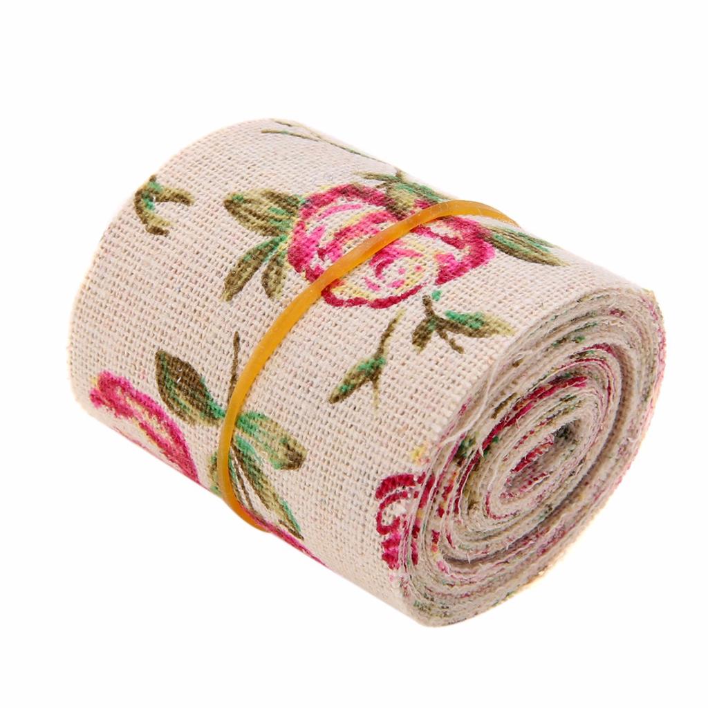 Cheap Mayitr 3M Vintage Rose Floral Print Burlap Hessian Ribbon Fabric ...