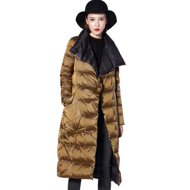 Buy Women Double Sided Down Long Jacket Winter Turtleneck Double ...