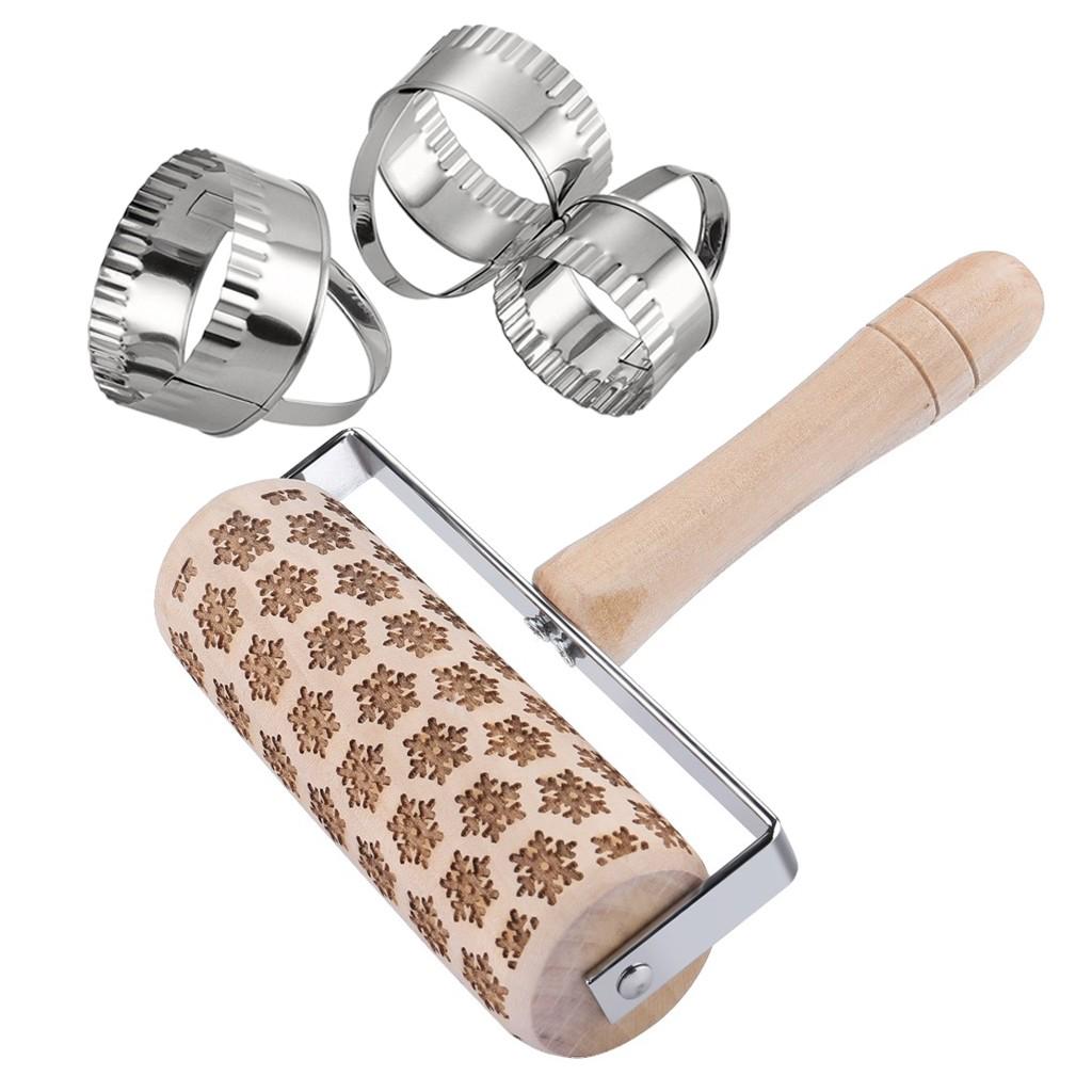 Buy Embossed Rolling Pin Christmas Wooden Rolling Pins With Cookies ...