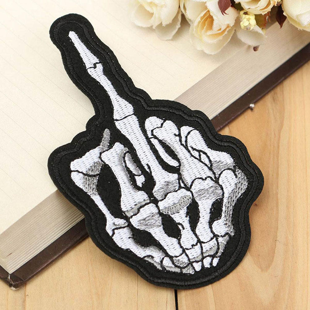 Buy Applique Appliqu On Appliqu Badge With Middle Finger Skull ...