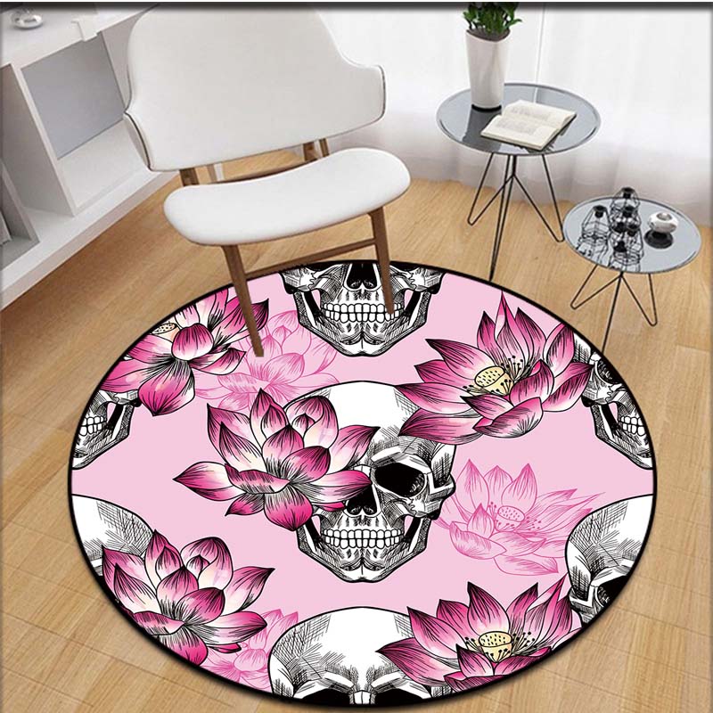 Cheap Psychedelic Skull Printed Round Rug Tarot Mandala Witchcraft Room ...