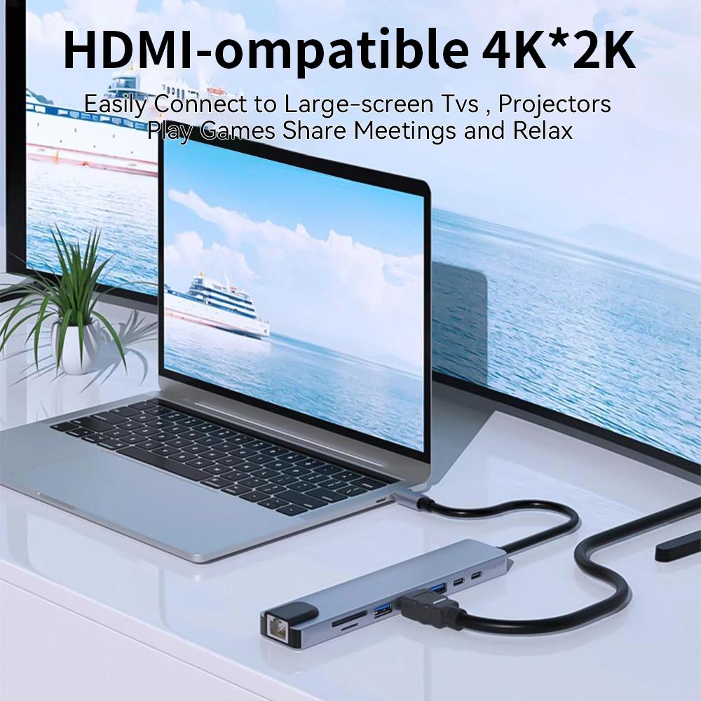 Cheap 8 IN 1 USB C Hub Type-c to 4K HDMI-compatible RJ45 Ethernet Lan ...