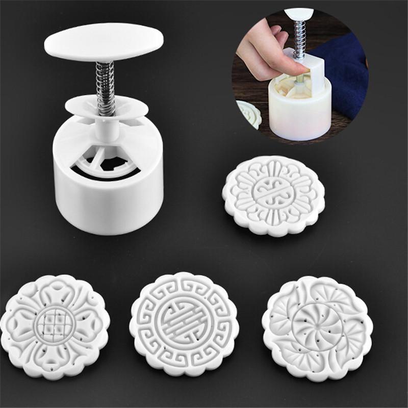 Buy 4 Stamps Flower Mooncake Moon Cake Diy Round Mold Baking Craft Tool ...