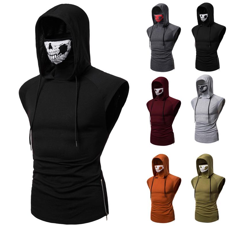 Buy Fitness Men's Ninja Suit Hooded Sleeveless Skull Mask Vest at ...