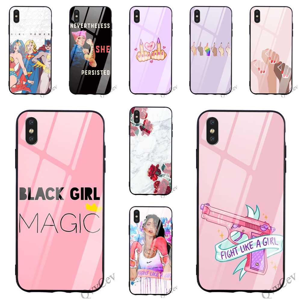 Buy Hybrid Girl Power Glass Phone Case for Redmi Go Xiaomi Huawei P9 Honor Samsung iPhone 6 Plus ...