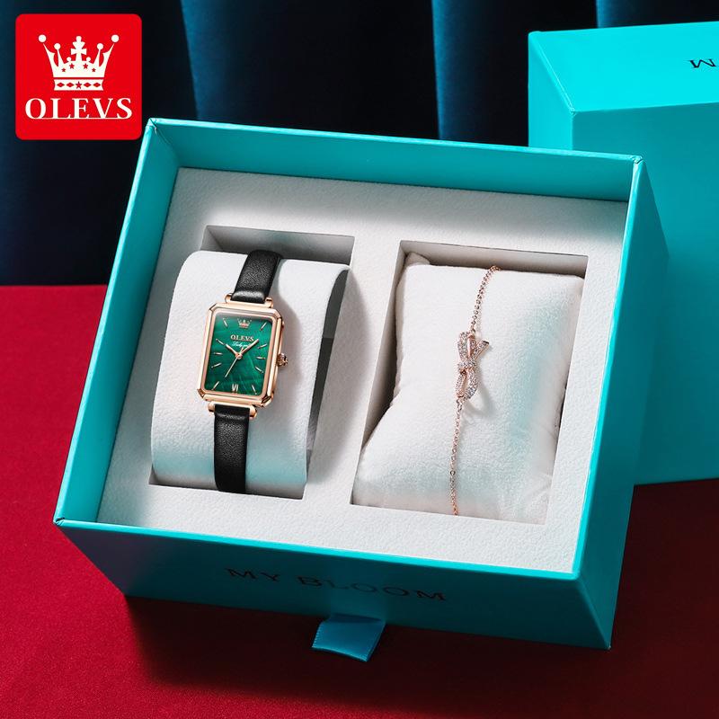 Cheap OLEVS 6244 With Gift Box Small Green Watch Square Quartz Watch ...