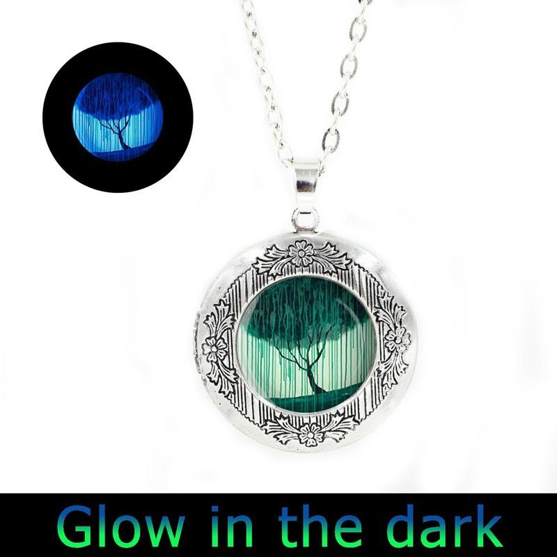 Glowlala Glowing Weeping Willow Locket Necklace Silver Brass Or Black Locket Necklace uygun ...