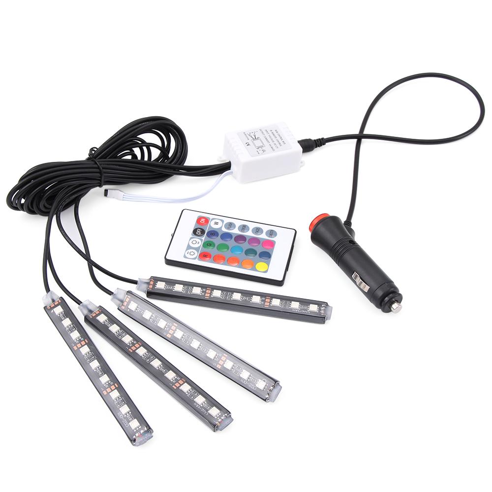 Buy 4Pcs Strip Light Wireless Remote/Voice Control Car RGB LED Neon ...
