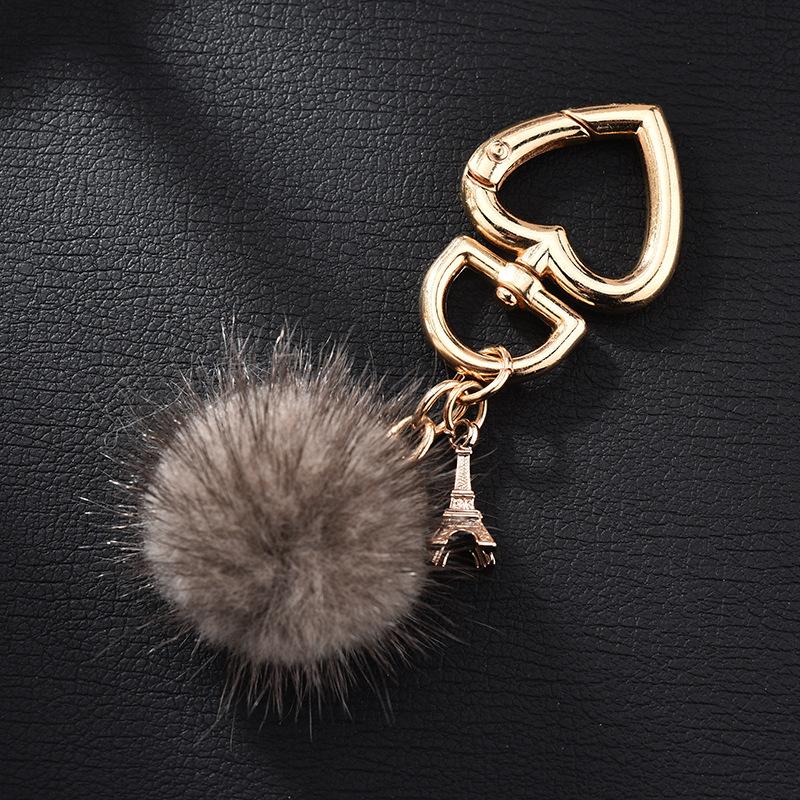 Buy Women Key holder Heart Shaped Soft Faux Fur Ball Car Keyring Fluffy ...