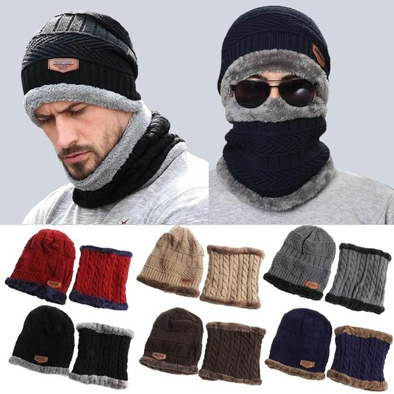 New Windproof Knit Men's and Women's Winter Scarves and Hats Wool ...