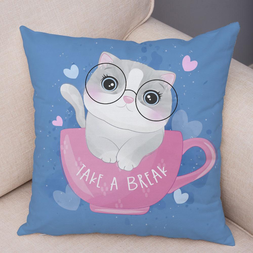 Colorful Cartoon Cute Pet Cat Print Cushion Cover Kids Room Sofa Home ...