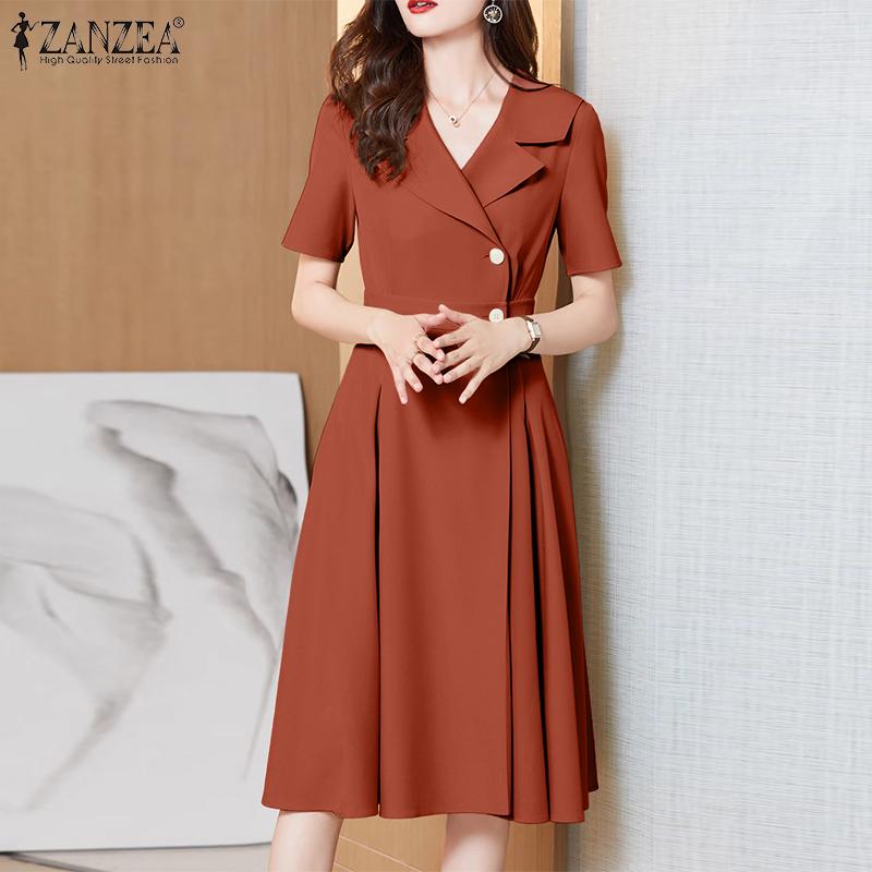 ZANZEA Женское повседневное офисное женское длинное платье с отложным ...