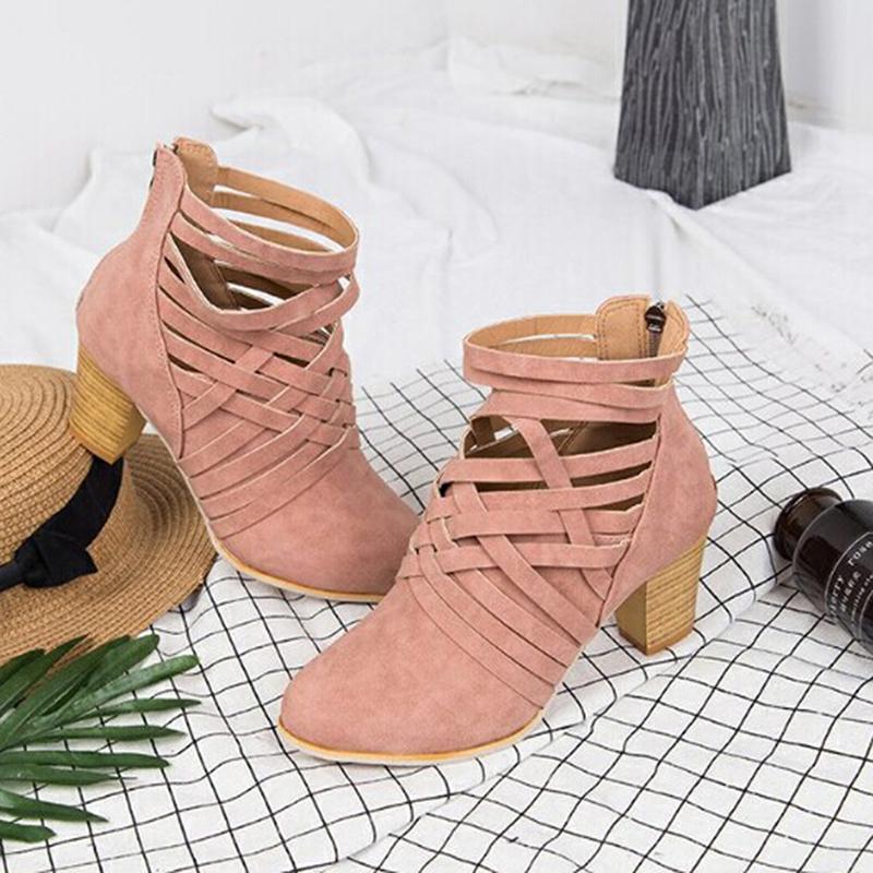 Buy Fashion Spring and Summer Women Boots Square Heels Strappy Ankle ...