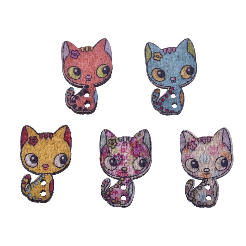 Buy 50 Pcs Cats Shape Wooden Buttons Home Decoration Crafts Mixed ...