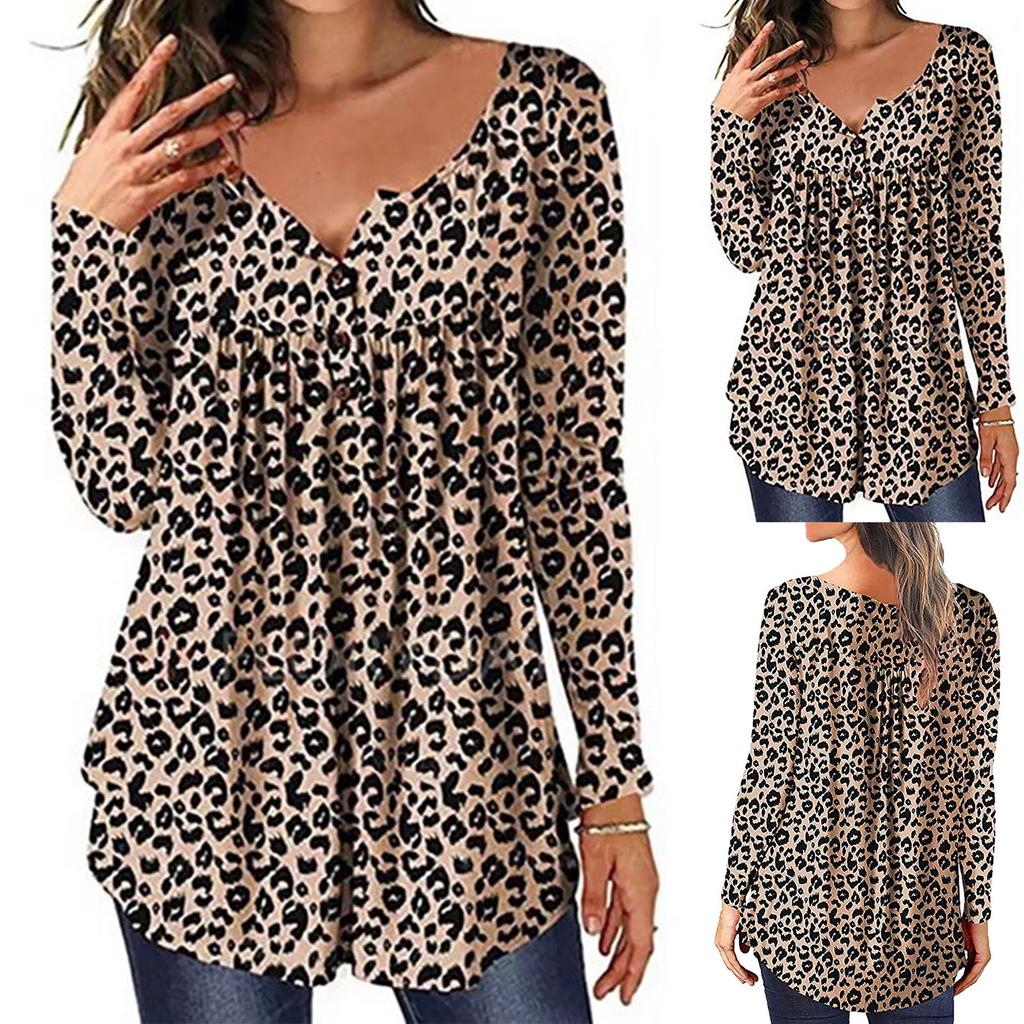Women Button Blouse Printing Casual Long Sleeves (No Positioning ...