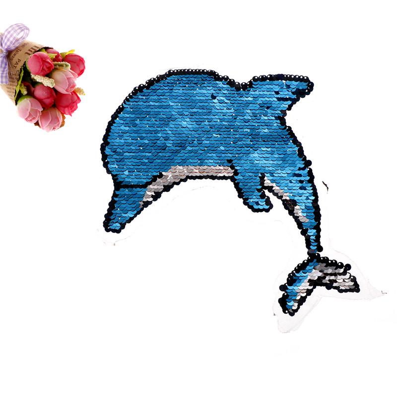 Buy Dolphin Reversible Sequined Sew On Patches Embroidered Patch ...